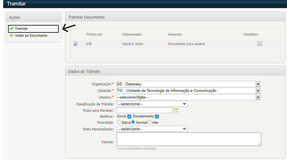 Como tramitar um documento? – Central de Ajuda Dataeasy